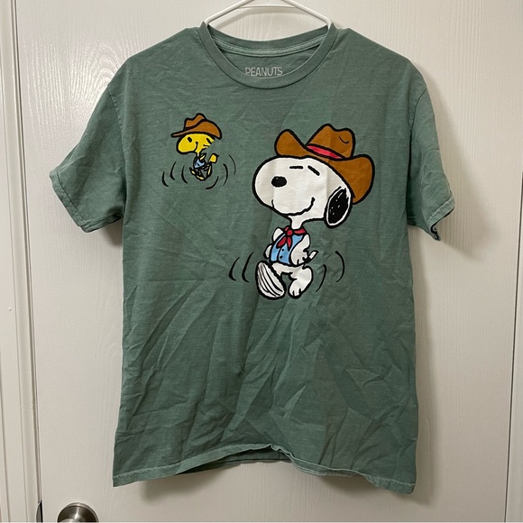 Peanuts | Tops | Peanuts Cowboy Snoopy Woodstock Green Tshirt 0 Cotton ...